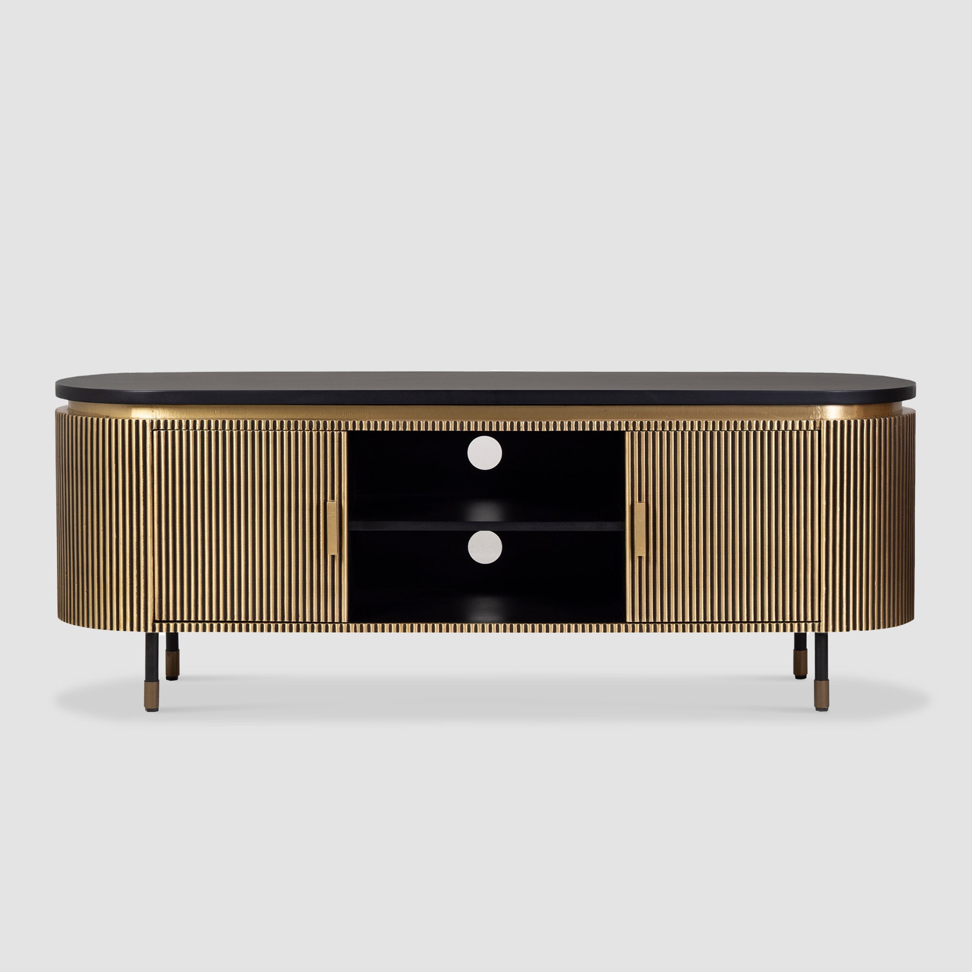 Luxury Fluted Brass TV Unit | Modern Media Console with Storage – Itauti